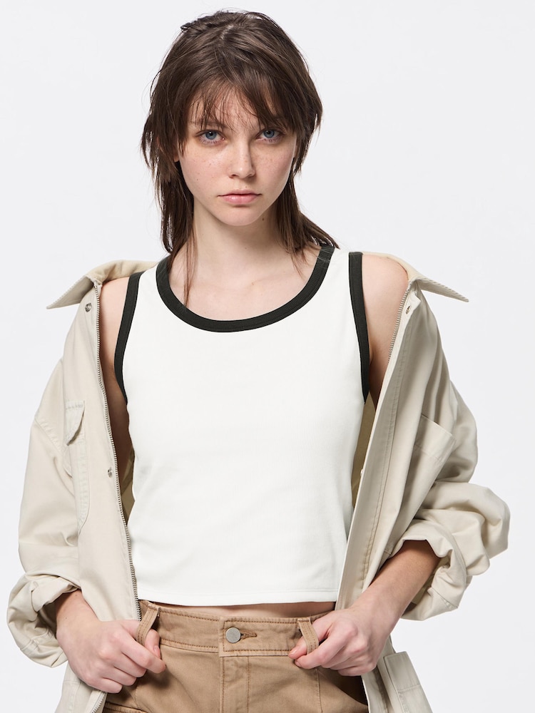 Cotton Blend Cropped Bicolor Tank Top | Dry | GU US