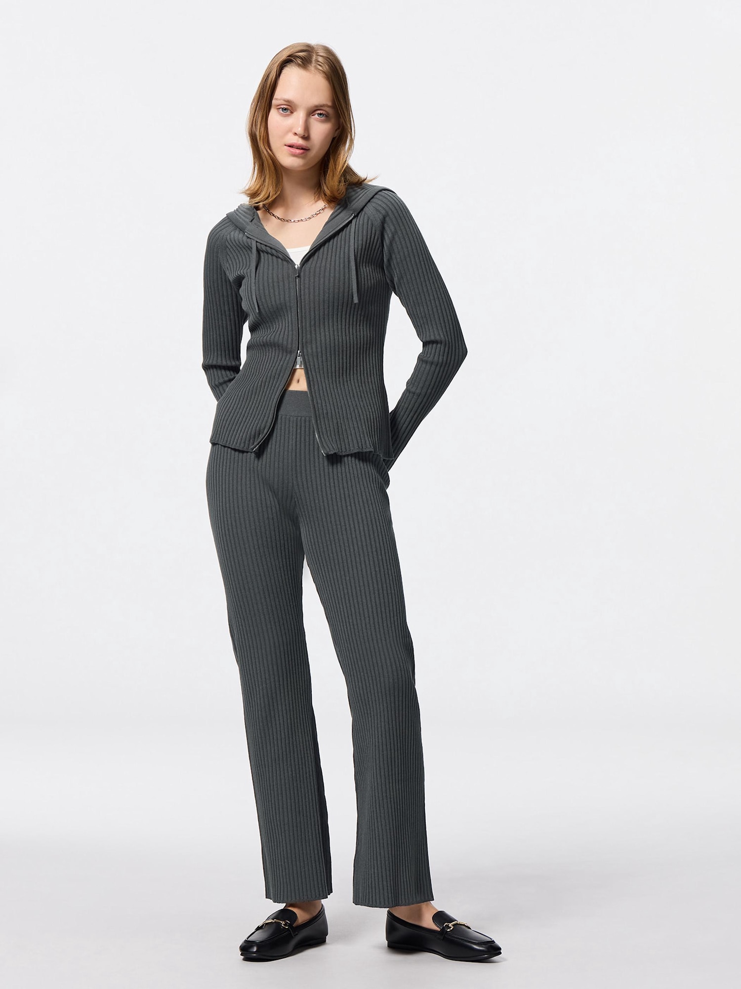 Ribbed Knitted Flared Pants | GU US