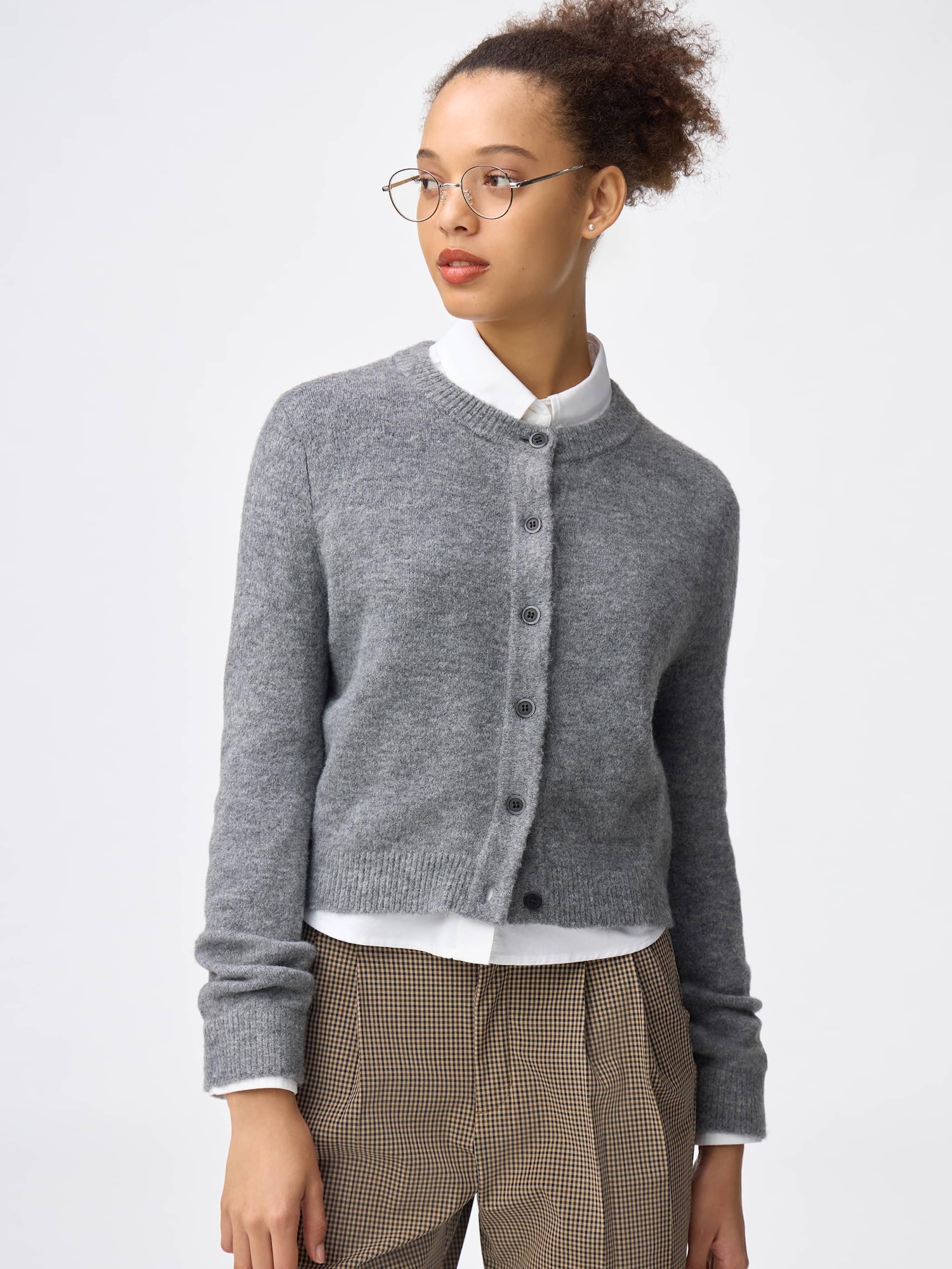 GU Puff Knit Crew Neck Cardigan | StyleHint