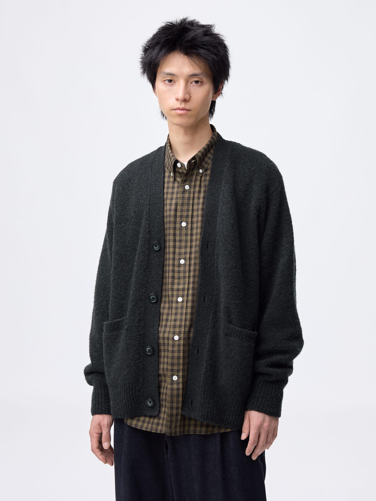 Puff Knit V Neck Cardigan | GU US