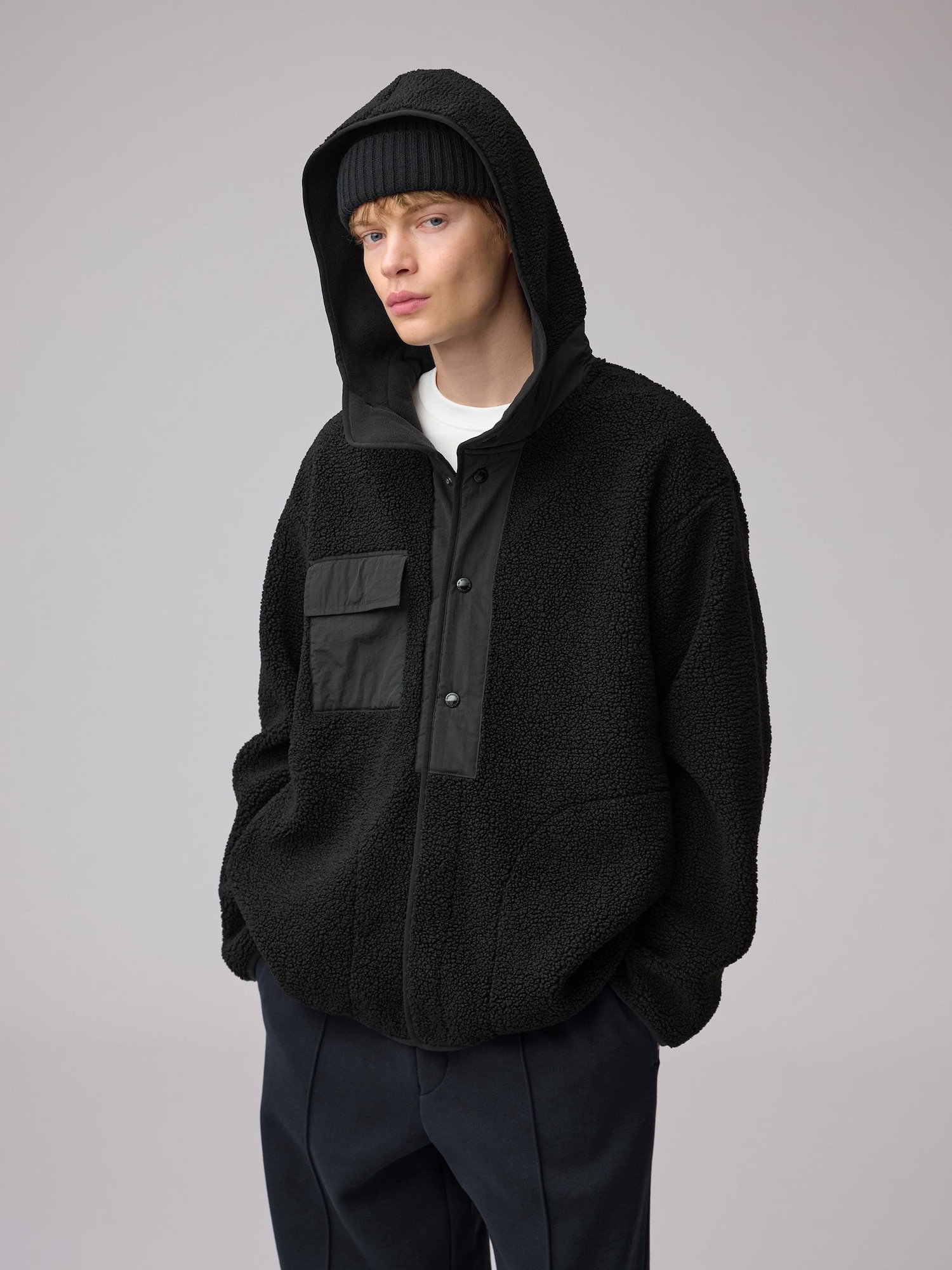 GU Faux Shearling Fleece Snap Hoodie | ENGINEERED GARMENTS | StyleHint