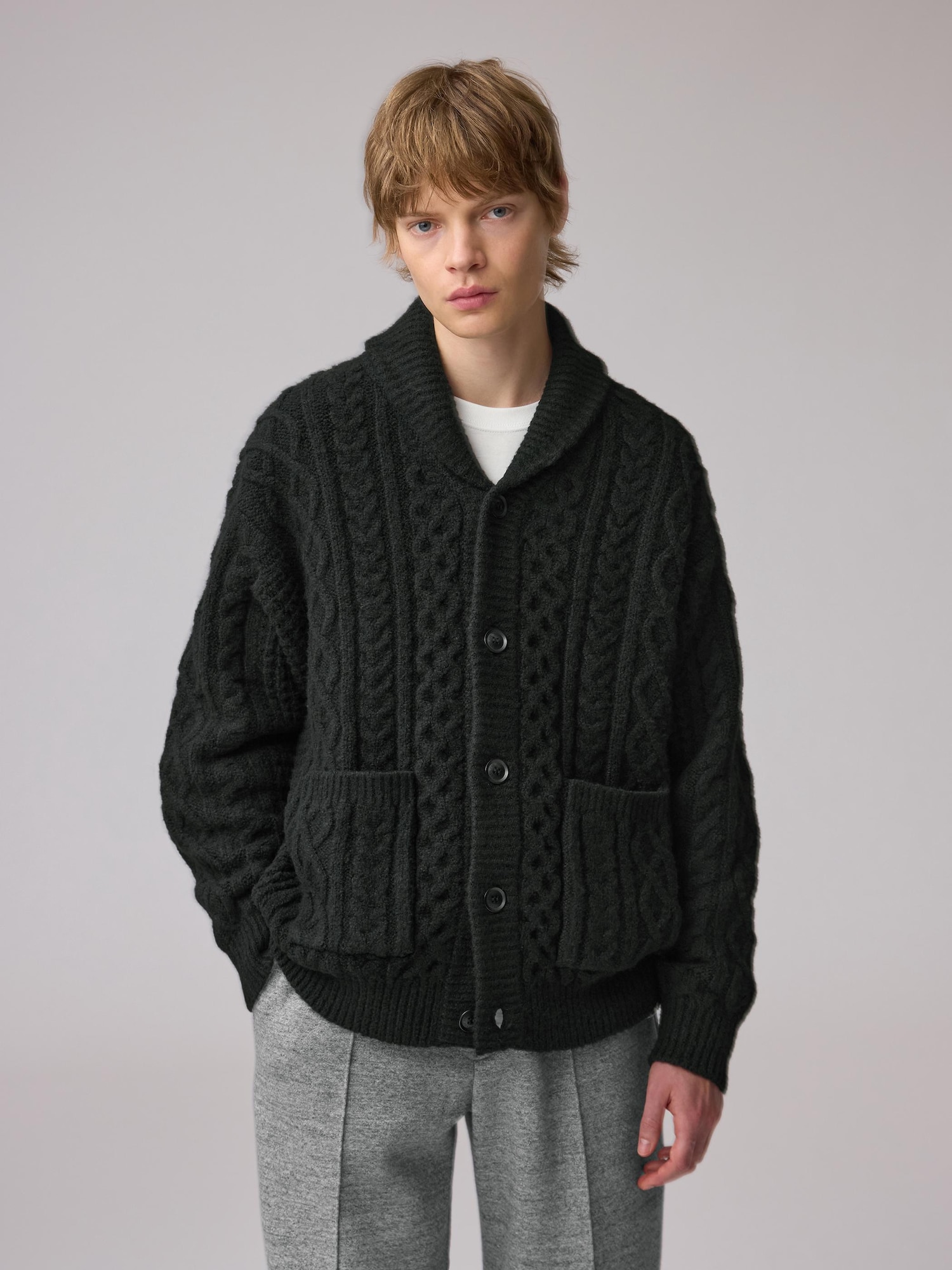 GU Cable Shawl Collar Cardigan | ENGINEERED GARMENTS | StyleHint