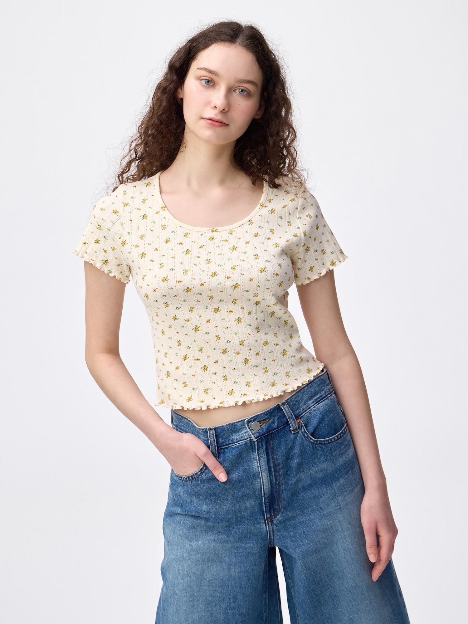 Women's Pointelle Flower Printed T-Shirt | GU US