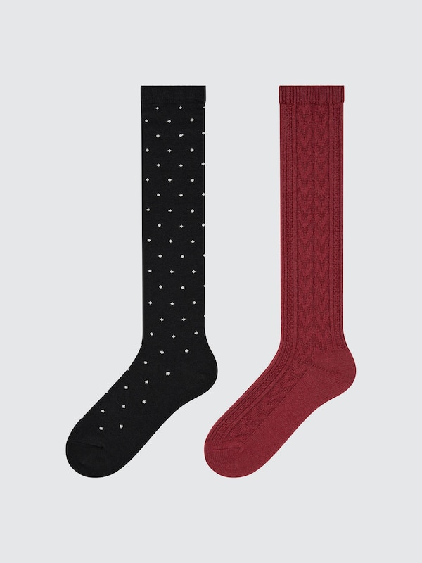 GIRLS HEATTECH Kaos Kaki Tinggi 2 Pack (Polkadot) Anak | UNIQLO ID