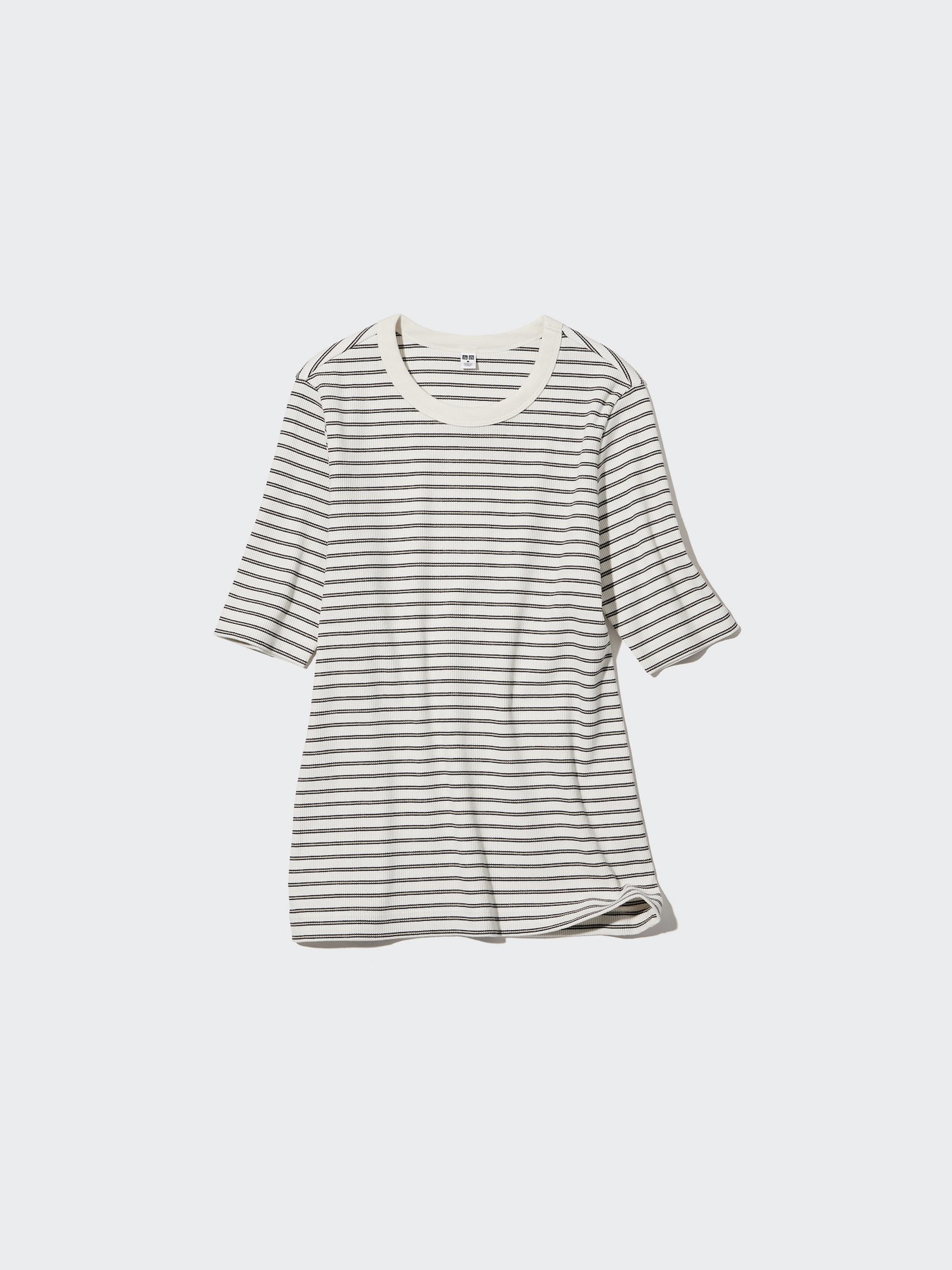 Women's Ribbed Striped Crew Neck Half Sleeve T-Shirt | UNIQLO ID