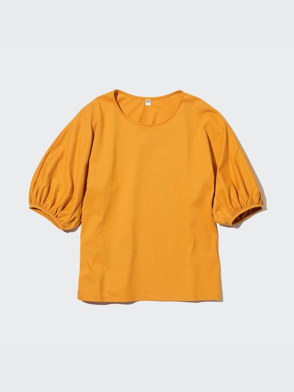Women's Smooth Cotton Volume Sleeve T-Shirt | UNIQLO SG