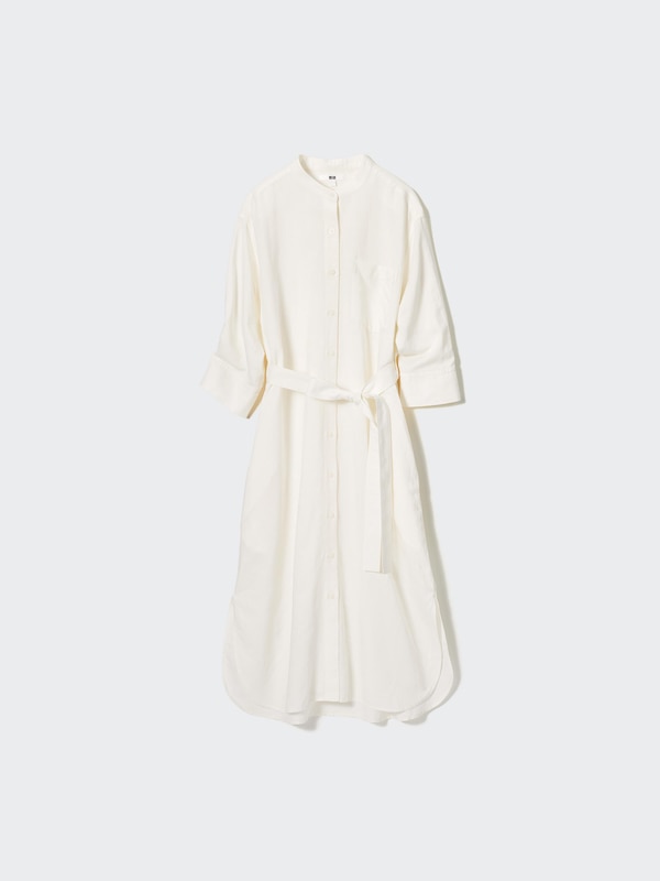 Women's Linen Blend 3/4 Sleeve Shirt Dress | UNIQLO ID
