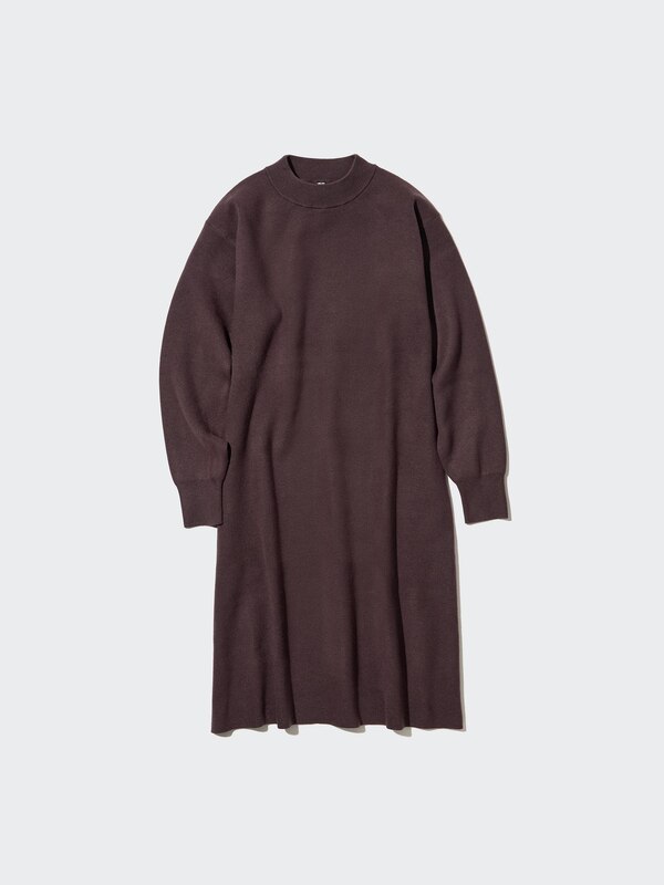 Women's Souffle Yarn Mock Neck Long-Sleeve Dress | UNIQLO US