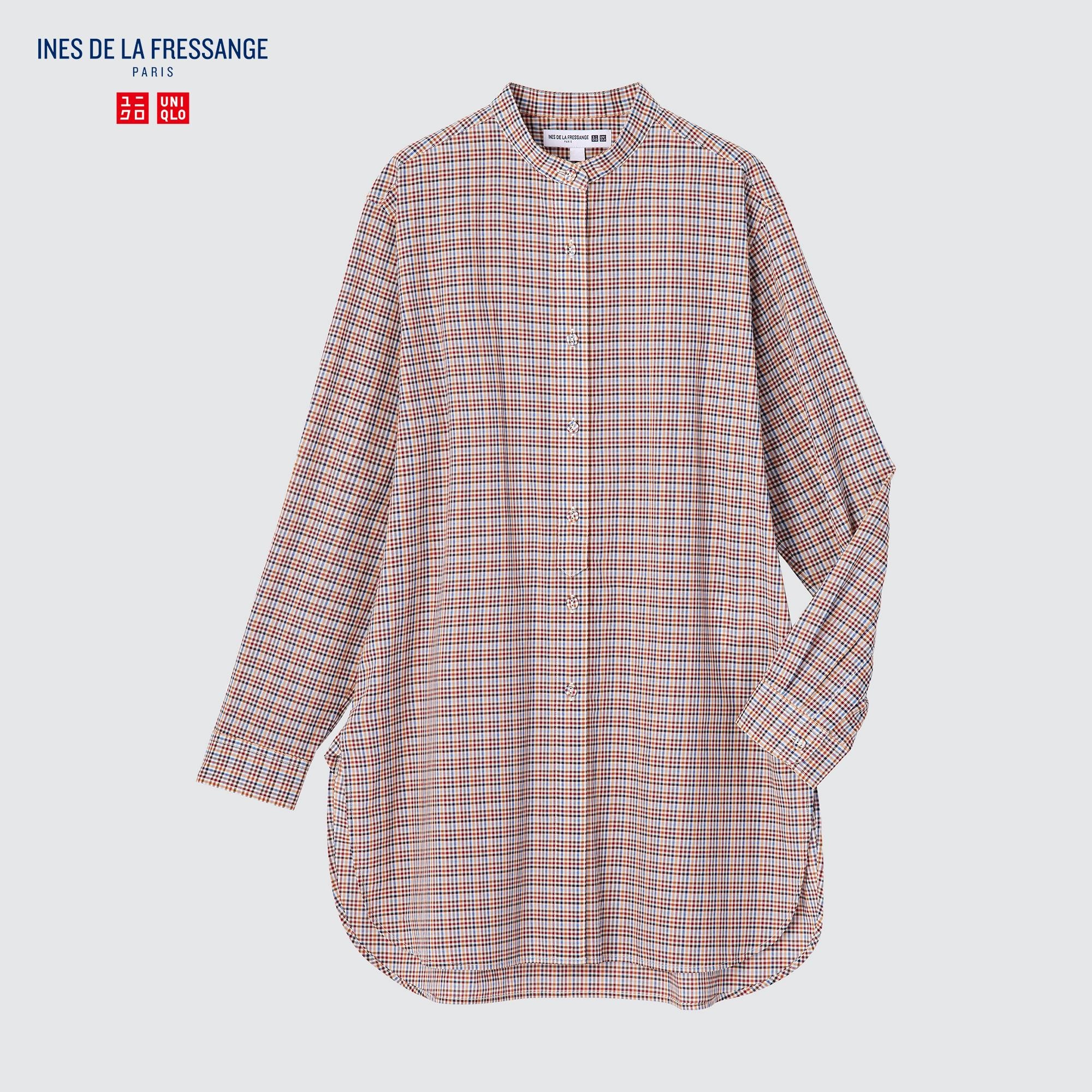 Checked Stand Collar Long-Sleeve Tunic (Ines de la Fressange) | UNIQLO US