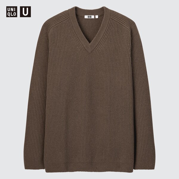 U Premium Lambswool Ribbed V-Neck Sweater | UNIQLO US