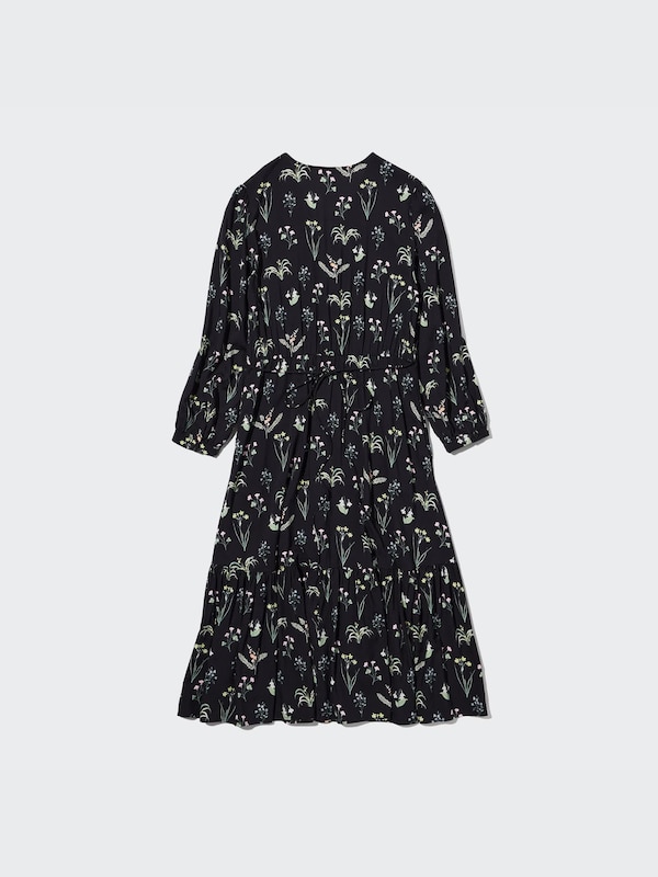 Women's Printed V-Neck 3/4-Sleeve Flare Dress | UNIQLO US