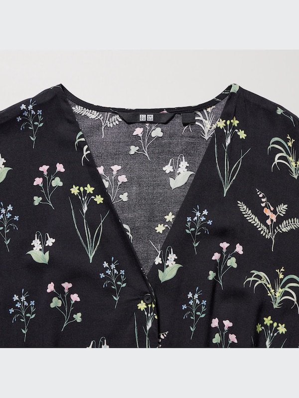 Women's Printed V-Neck 3/4-Sleeve Flare Dress | UNIQLO US