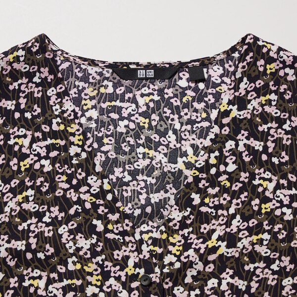 Printed V-Neck 3/4-Sleeve Flare Dress | UNIQLO US