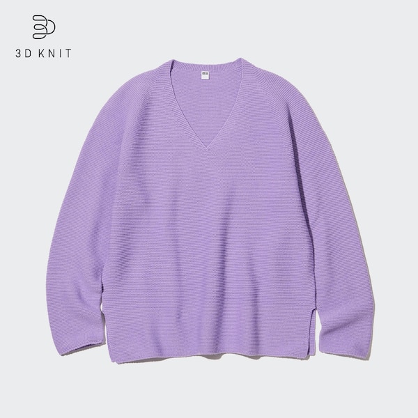 3D Knit Cotton Blend V-Neck Long-Sleeve Sweater | UNIQLO US