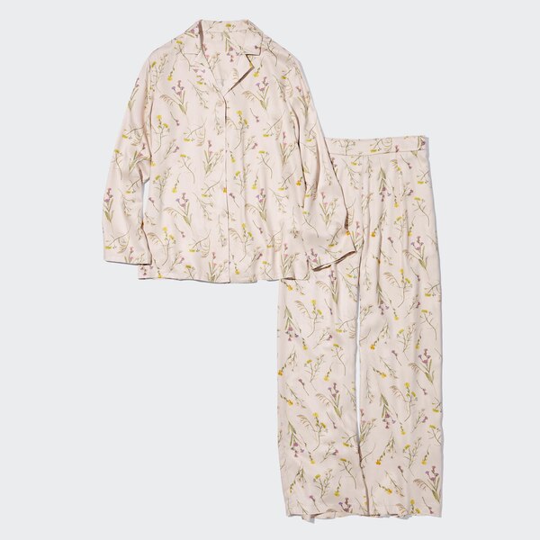 Rayon Satin Printed Long-Sleeve Pajamas | UNIQLO US