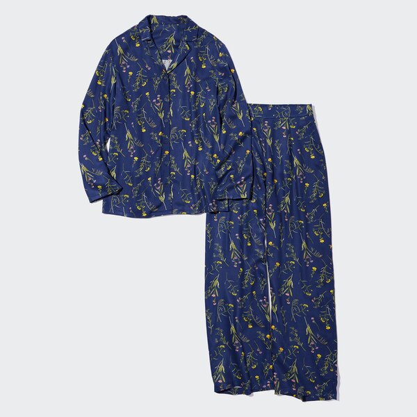Rayon Satin Printed Long-Sleeve Pajamas | UNIQLO US