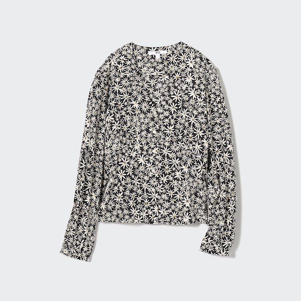 Printed V Neck Long Sleeve Blouse Uniqlo Us