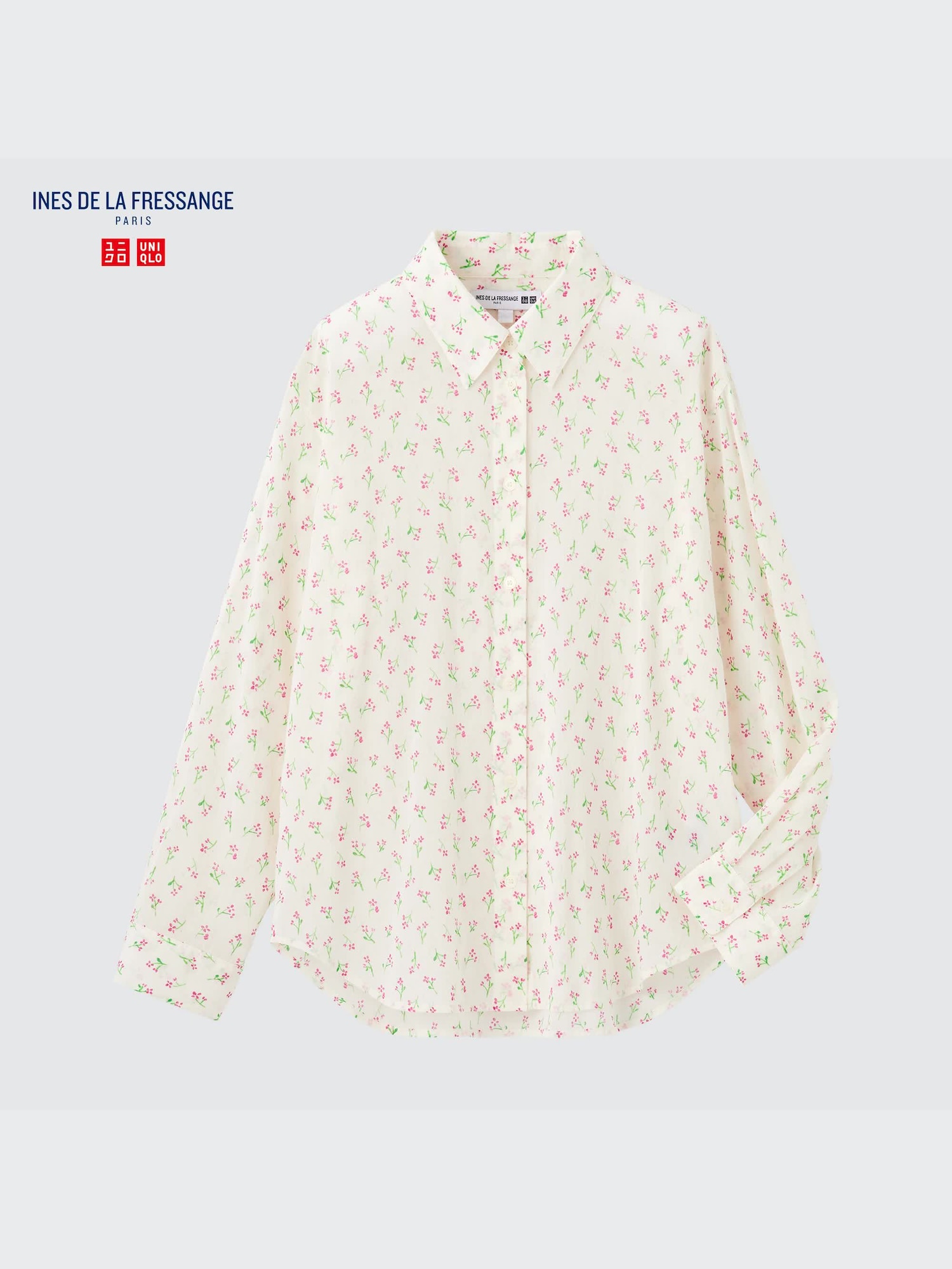 Sheer Cotton Relaxed Long-Sleeve Shirt (Floral) (Ines de la Fressange ...