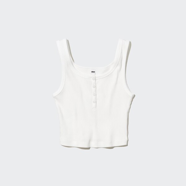 Ribbed Henley Neck Cropped Tank Top | UNIQLO US