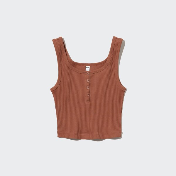 Ribbed Henley Neck Cropped Tank Top | UNIQLO US