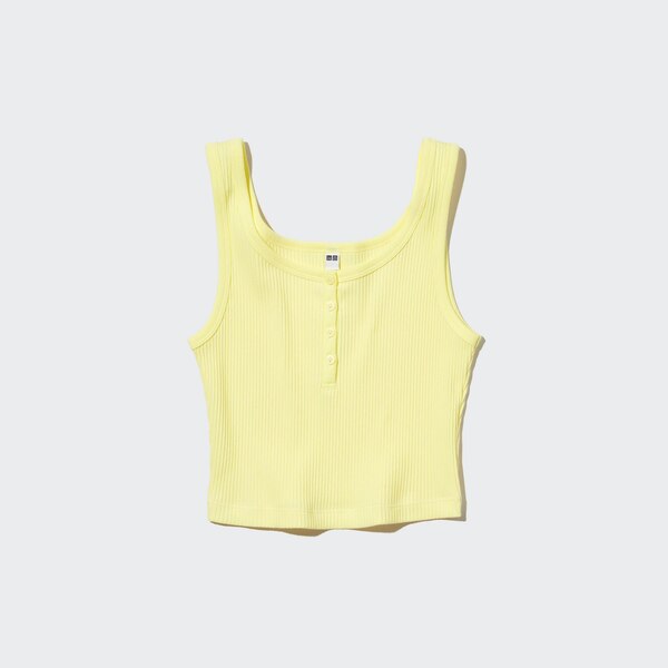 Ribbed Henley Neck Cropped Tank Top | UNIQLO US