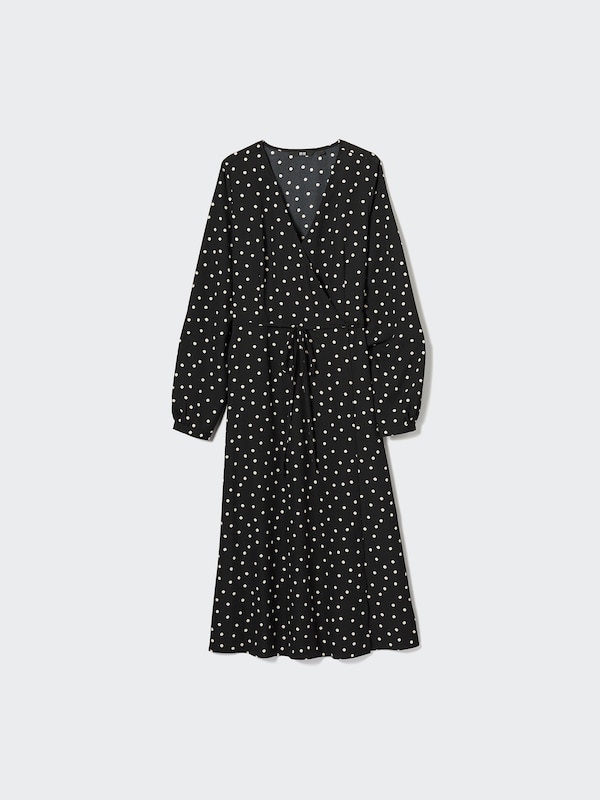 Women's Wrap Dotted Long Sleeved Dress | UNIQLO UK