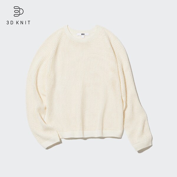 3D Knit Mesh Long-Sleeve Crew Neck Sweater | UNIQLO US