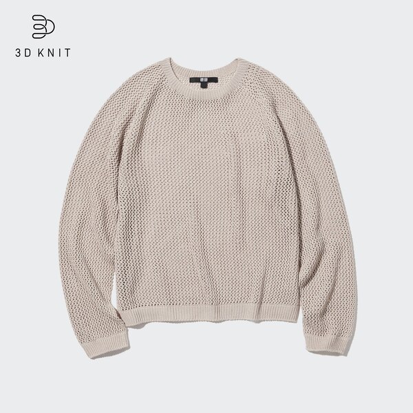 3D Knit Mesh Long-Sleeve Crew Neck Sweater | UNIQLO US