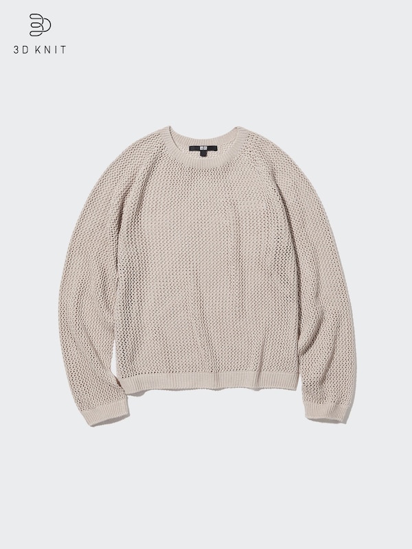 3D Knit Mesh Long-Sleeve Crew Neck Sweater | UNIQLO US