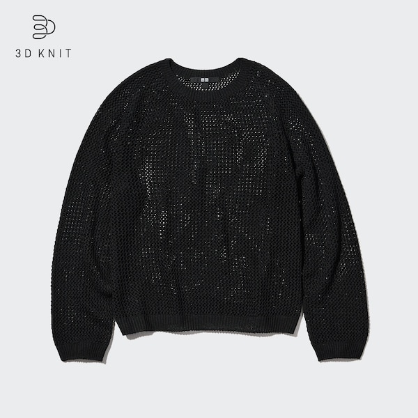 3D Knit Mesh Long-Sleeve Crew Neck Sweater | UNIQLO US