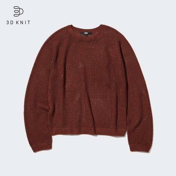 3D Knit Mesh Long-Sleeve Crew Neck Sweater | UNIQLO US