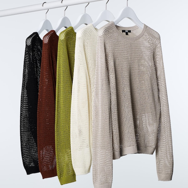 3D Knit Mesh Long-Sleeve Crew Neck Sweater | UNIQLO US