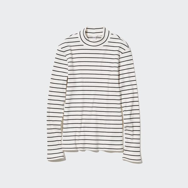 Ribbed Striped High Neck Long-Sleeve T-Shirt | UNIQLO US