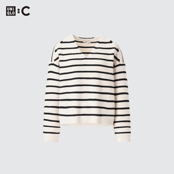 V-Neck Striped Short Sweater | UNIQLO US