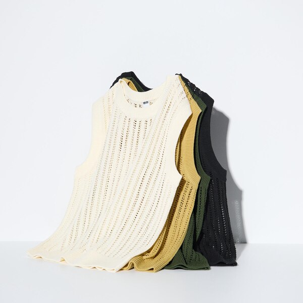 Mesh Crew Neck Sleeveless Short Sweater | UNIQLO US