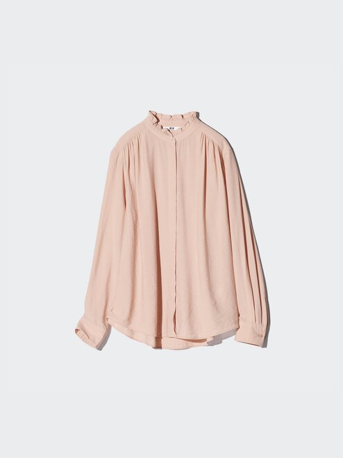 Frilled Blouse Plus Size Printed Dobby Neck Tie Ruffle Blouse | Karen