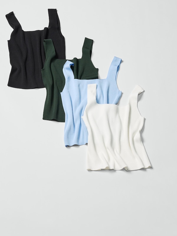 Women's 3D Knit Seamless Ribbed Square Neck Jumper (Sleeveless) | UNIQLO SE