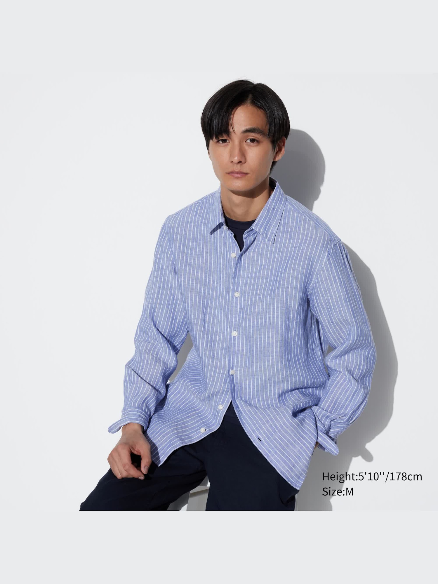 Men's 100% European Premium Linen Striped Long Sleeve Shirt | UNIQLO AU
