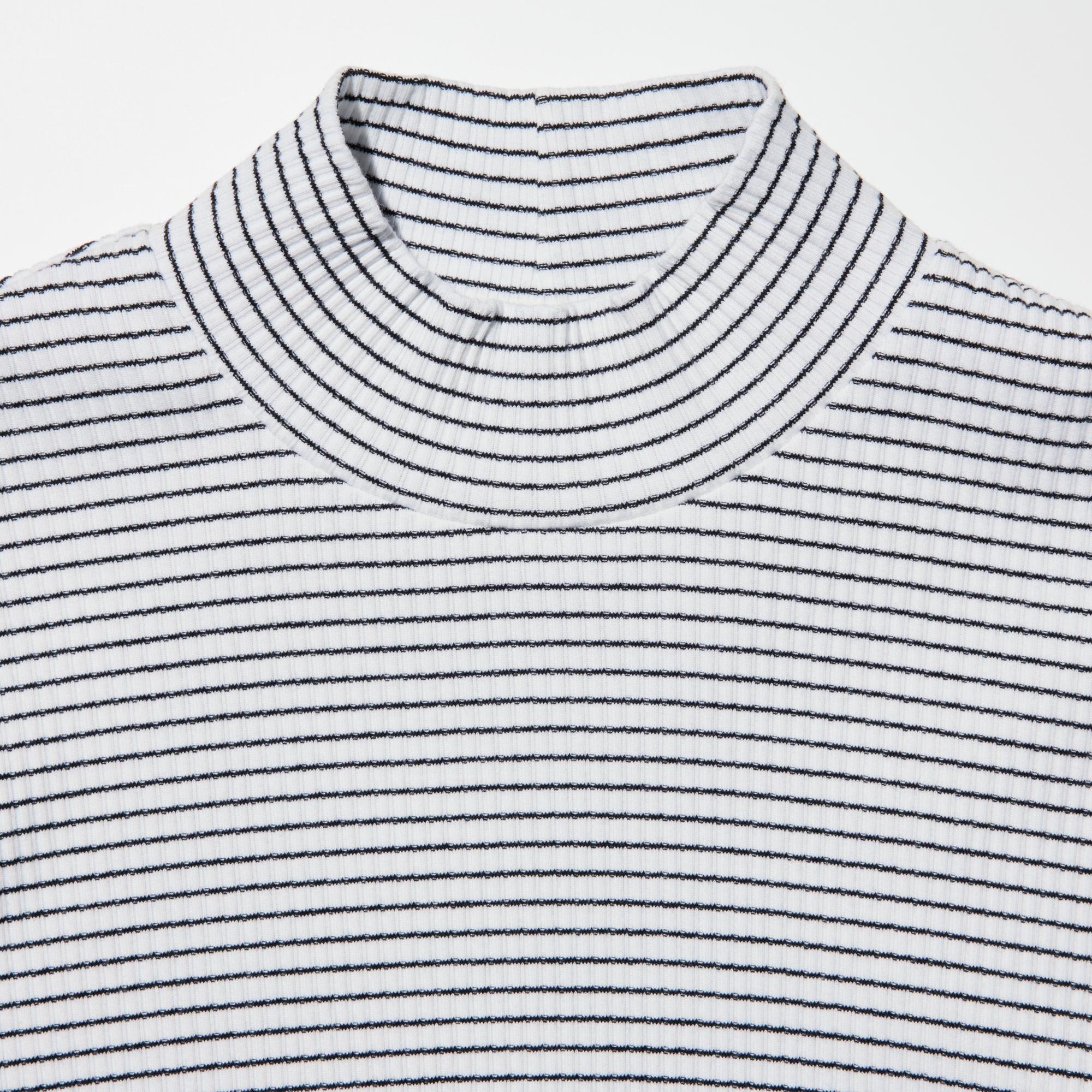 Women's Ribbed High Neck T-Shirt | Striped | UNIQLO CA