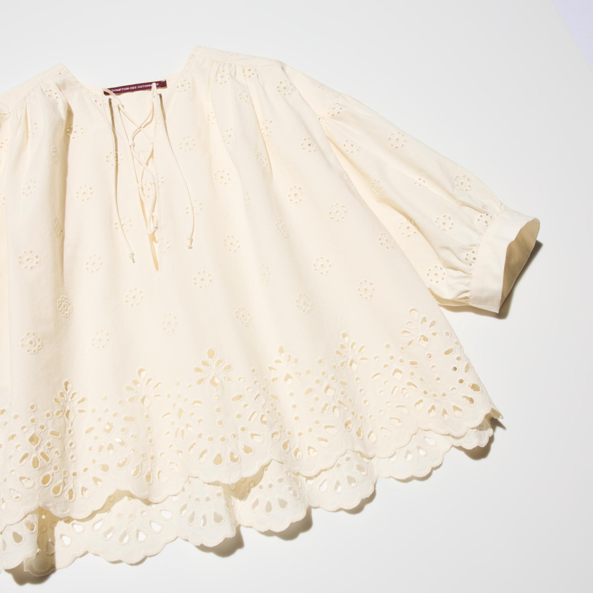 Women's Cotton Embroidery Blouse (Short Sleeve) | UNIQLO LU