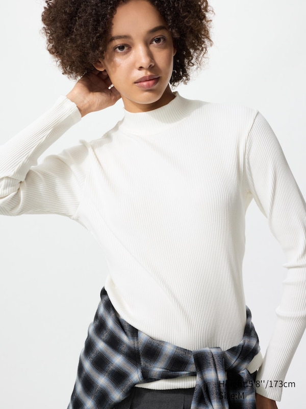 T-shirt côtelé (Manches longues, Col montant) pour Femme | UNIQLO FR
