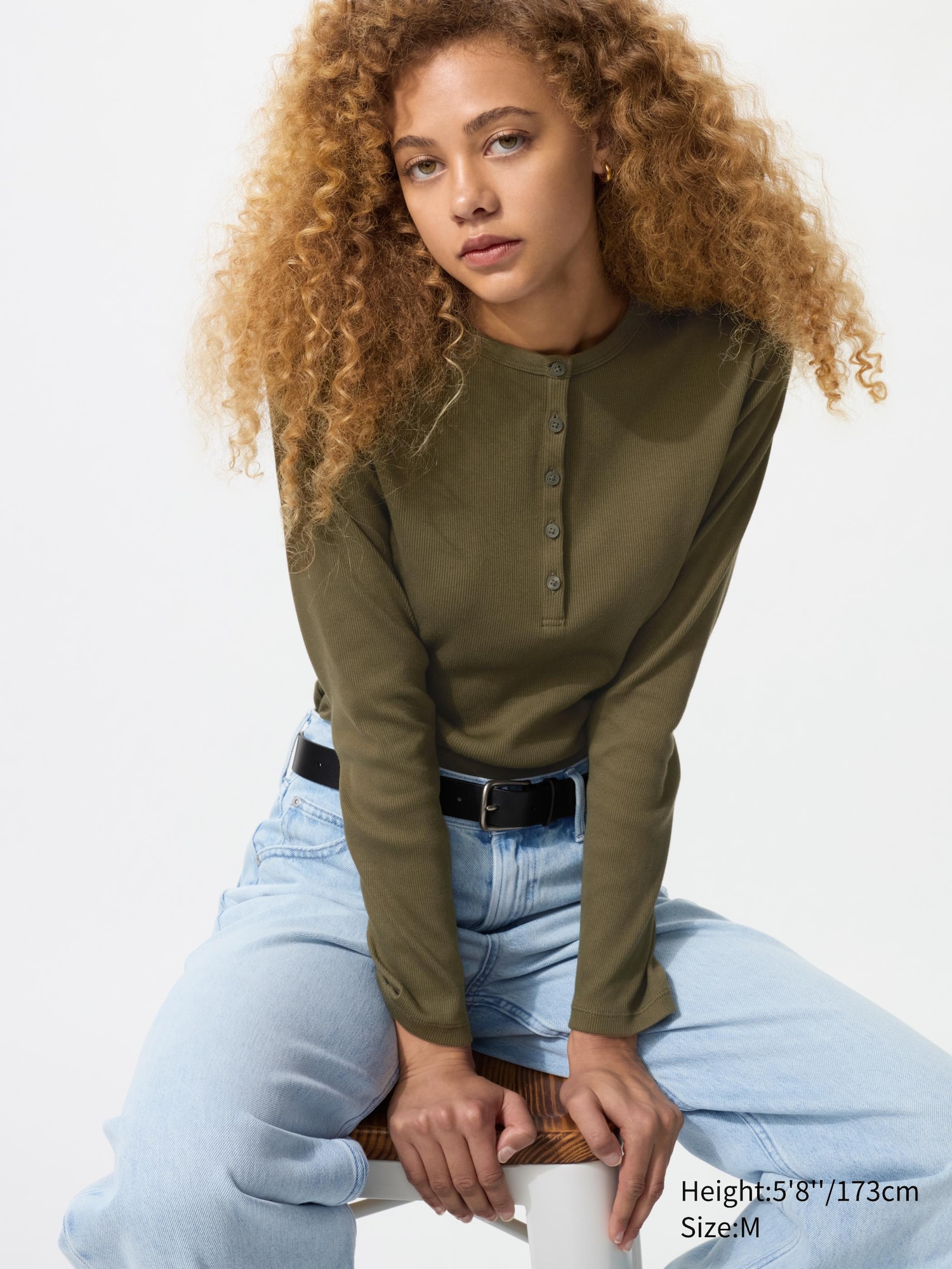 Women's Ribbed Henley Neck T-Shirt (Long Sleeve) | UNIQLO AT