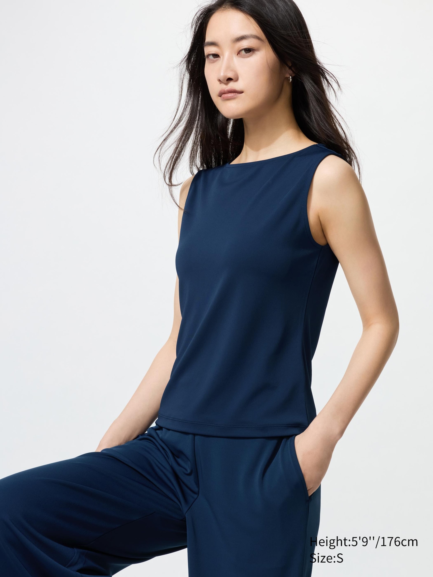 Women's Crepe Jersey Boat Neck Sleeveless T-Shirt | UNIQLO DE