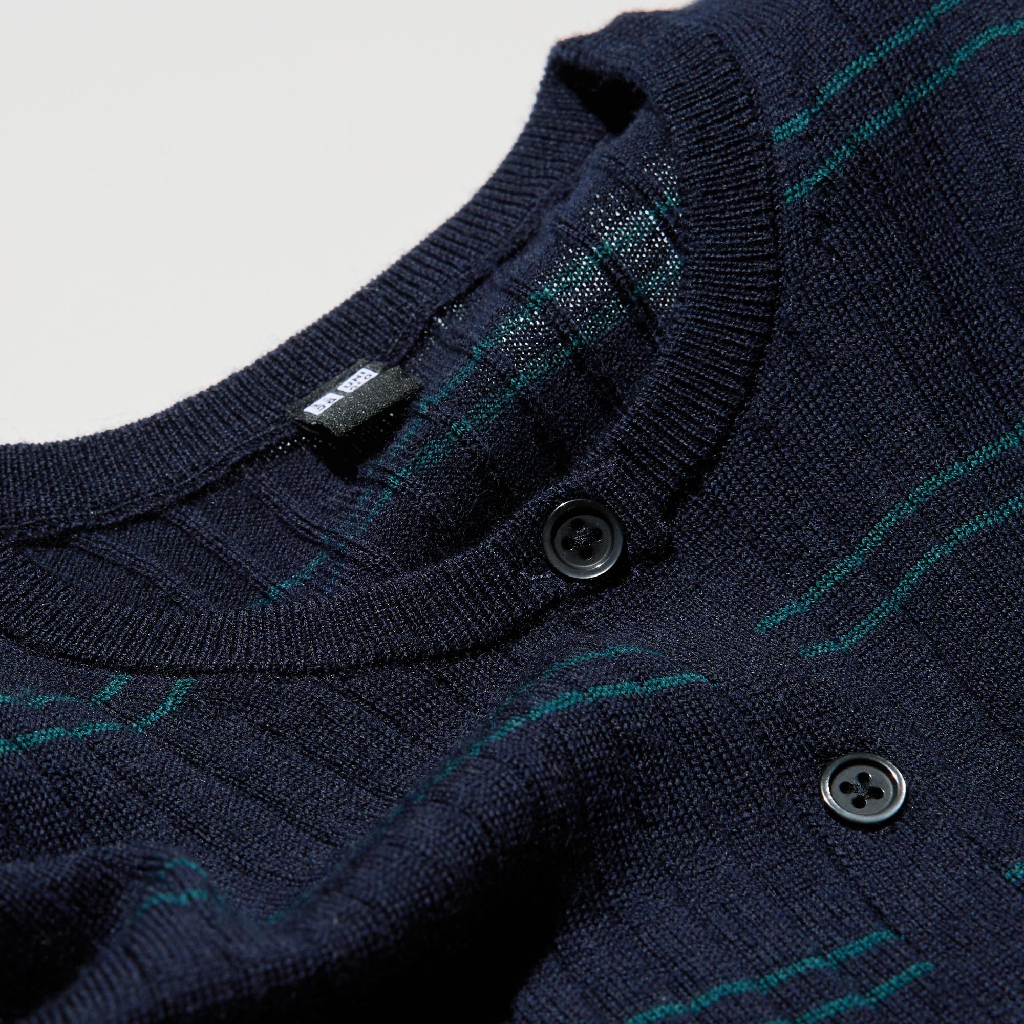 100 % Merinowolle Strickjacke (gerippt, Rundhals, kurz, gestreift) für ...