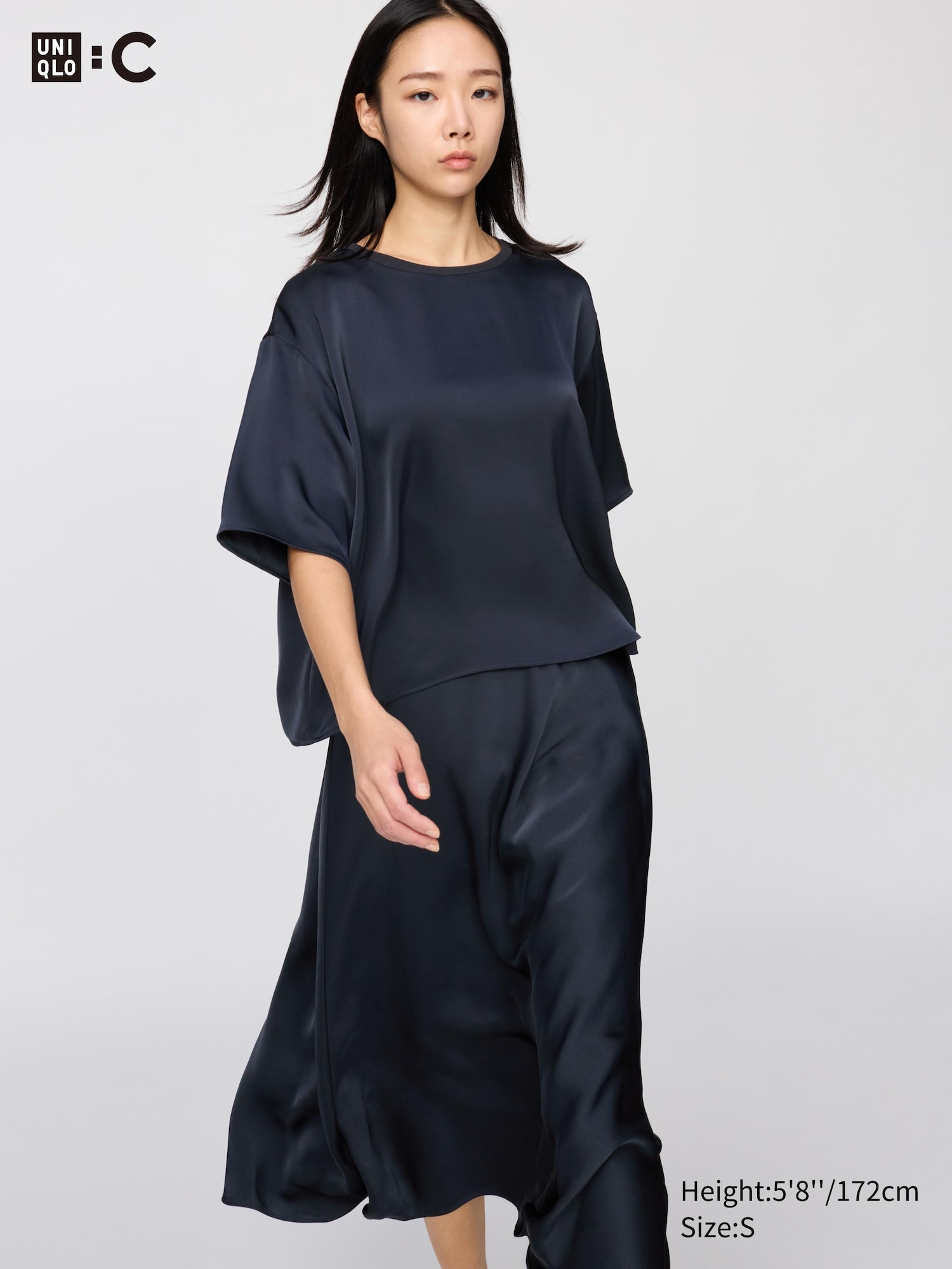 Satin Bluse (oversized, kurz, Halbarm) für Damen | UNIQLO DE