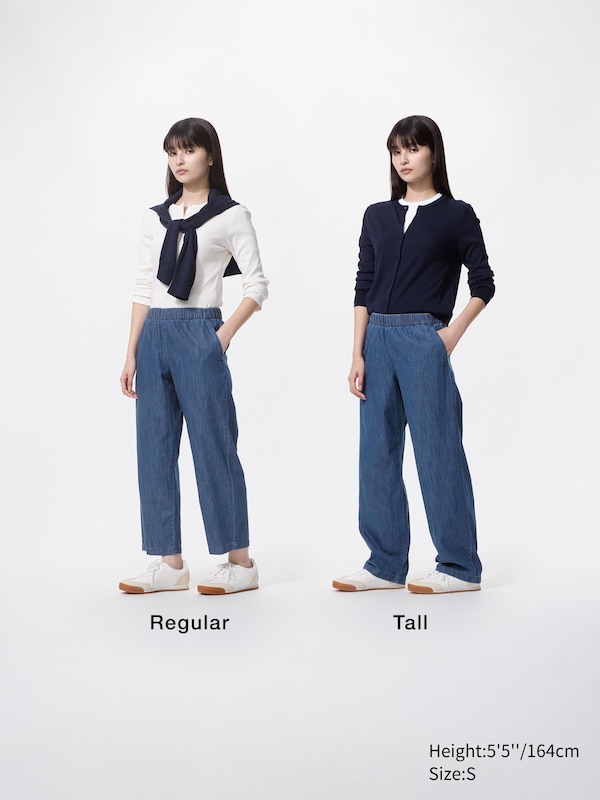 Women's Cotton Relaxed Ankle Trousers (Denim, Longer) | UNIQLO HU