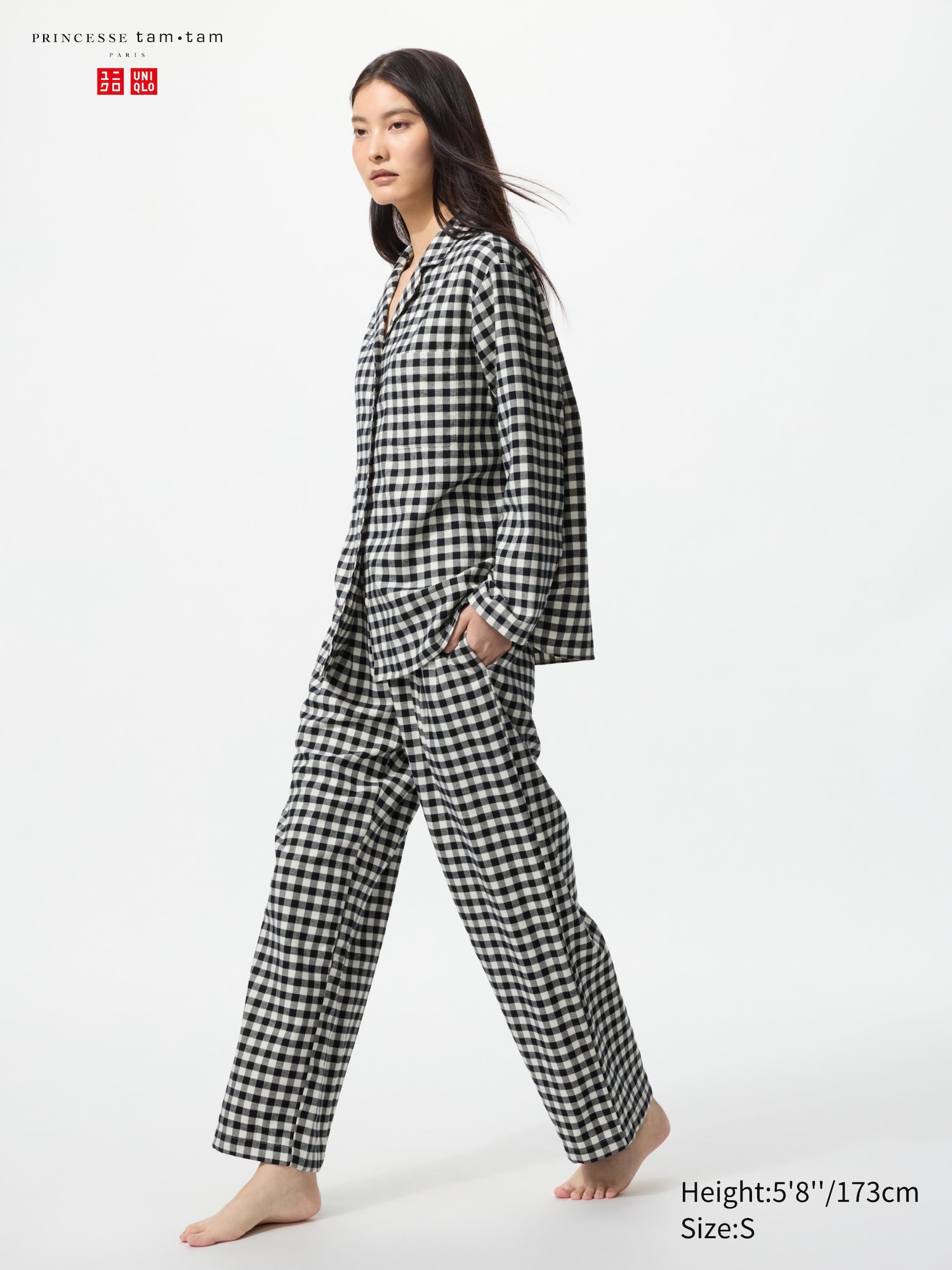 Pyjama en flanelle (Vichy, Manches Longues) pour Femme | UNIQLO FR