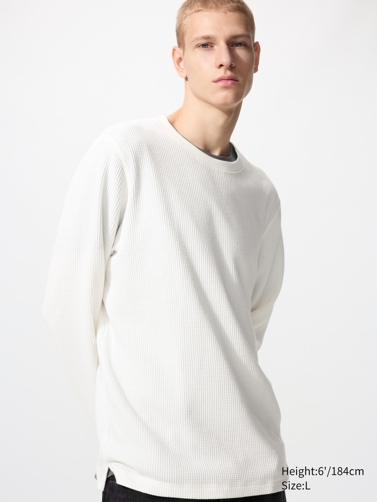 Men's Waffle Crew Neck T-Shirt (Long Sleeve) | UNIQLO LU