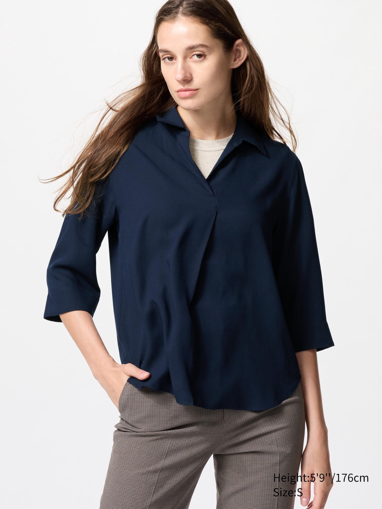 Women's Rayon Skipper Collar Blouse (3/4 Sleeve) | UNIQLO UK