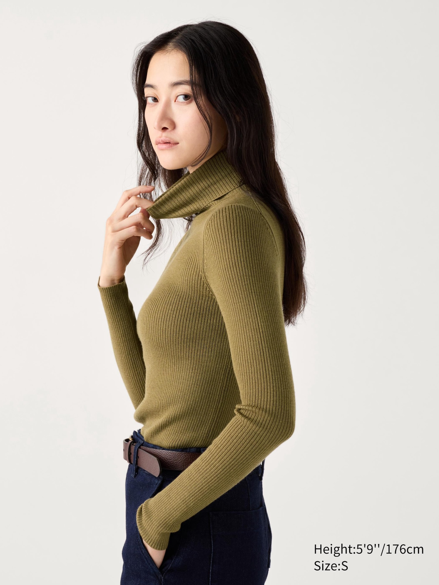 Women's 100% Merino Ribbed Turtleneck Jumper | UNIQLO UK